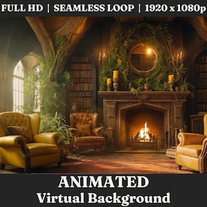 ANIMATED Cozy Warm Library Background Video, Streaming Background Loop ...