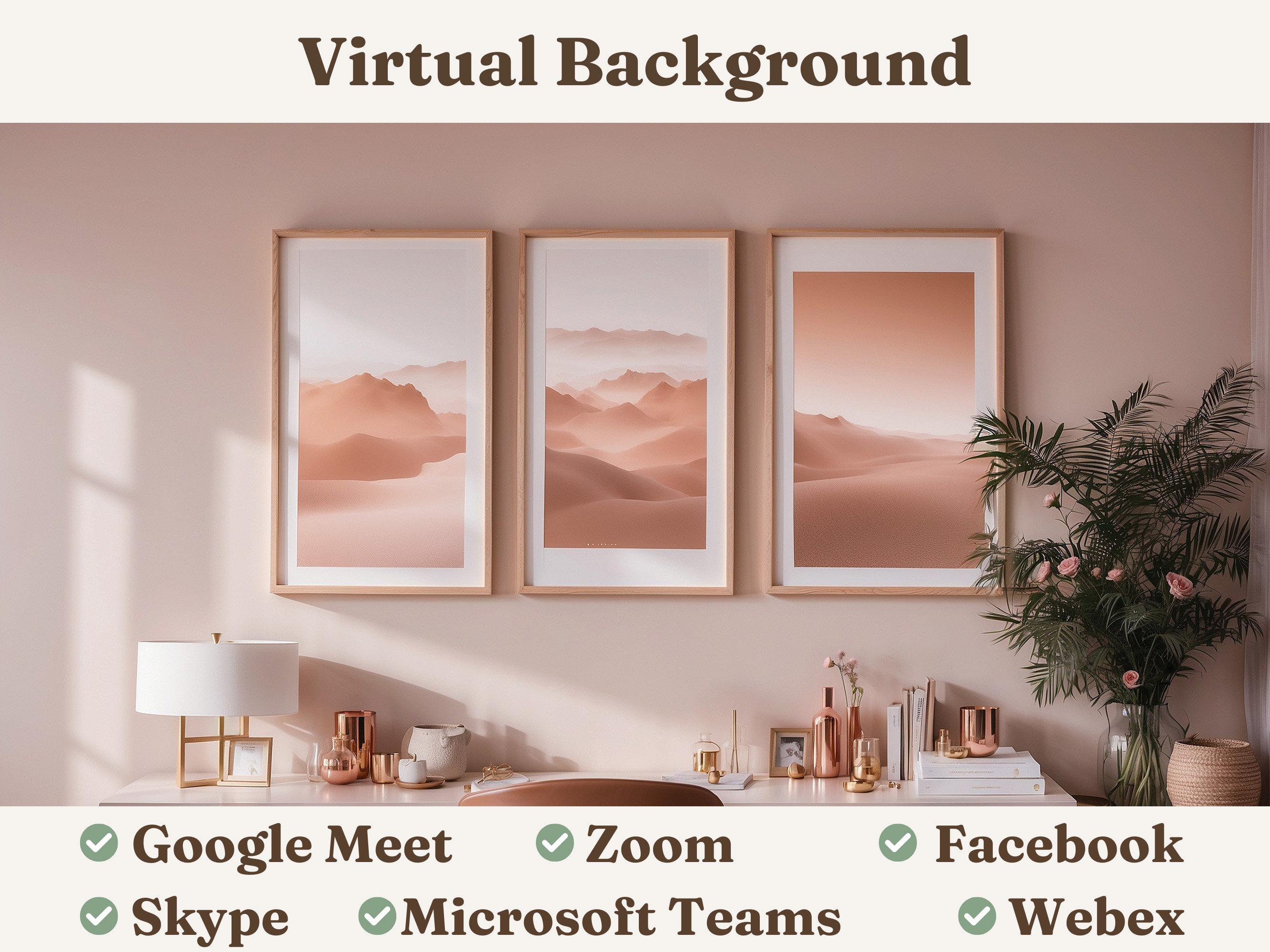 Rose Gold Office Virtual Background | HD Quality | Personalize Your ...