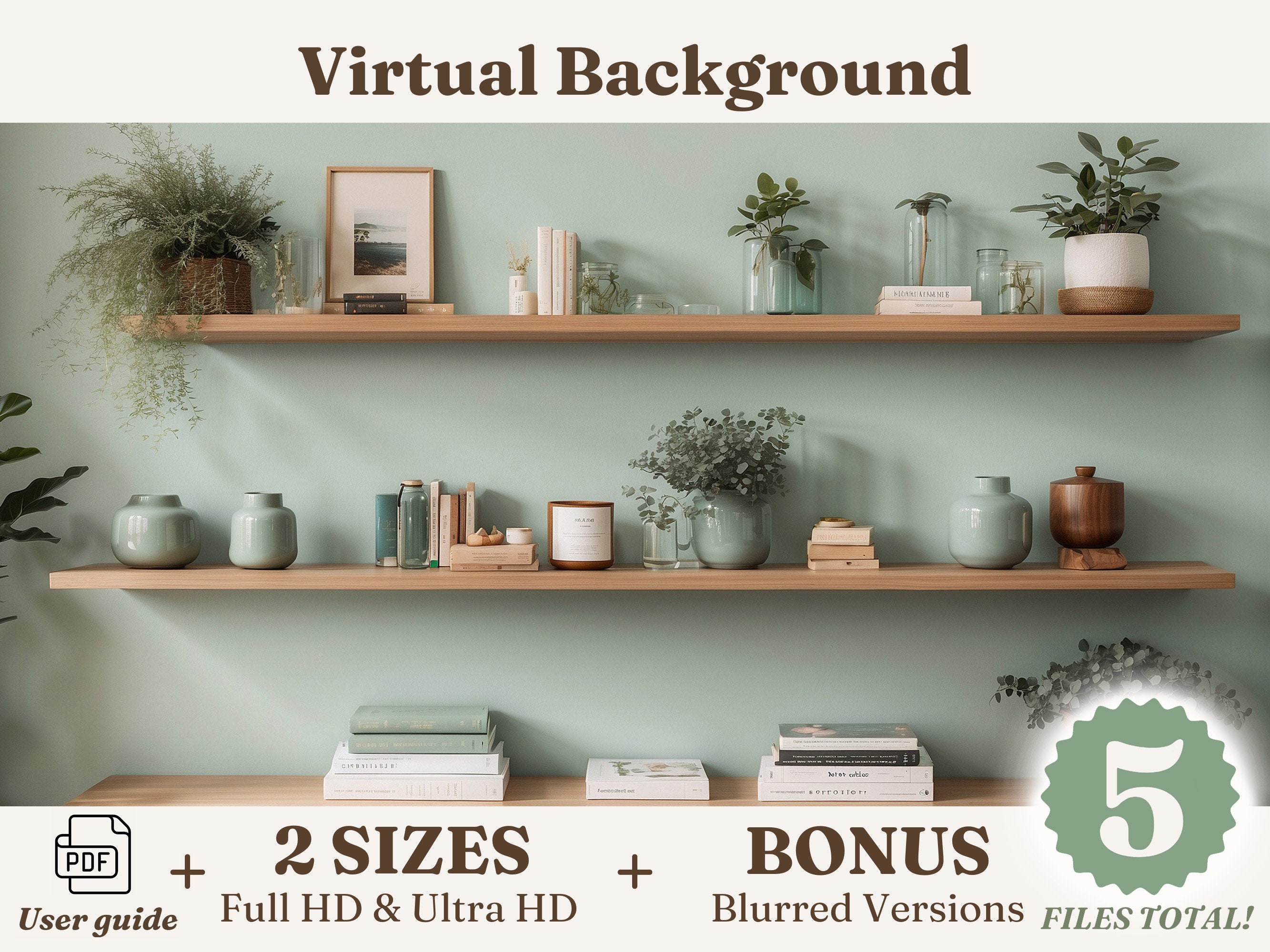 Mint Office Book Shelf Virtual Background, Realistic Digital Zoom ...