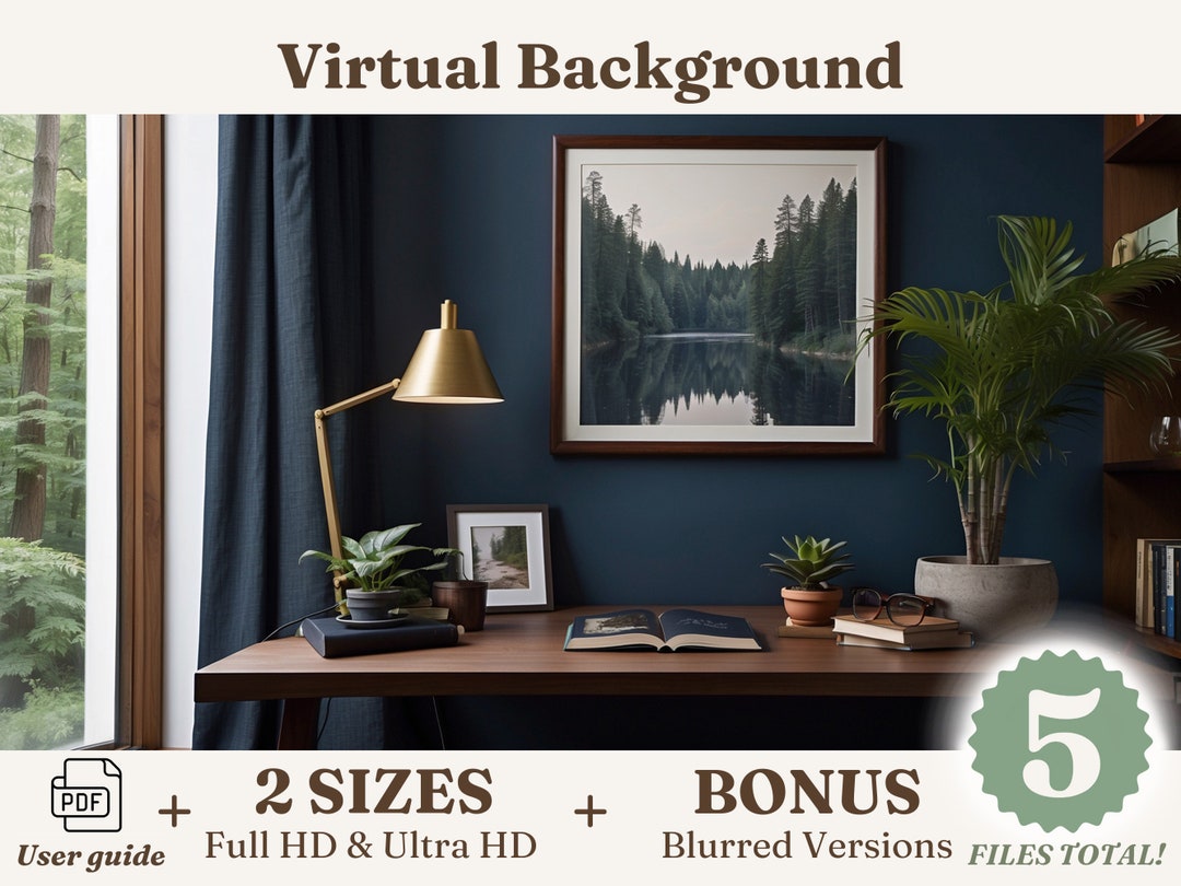 Navy Classic Study Virtual Background, Realistic Digital Zoom Back ...