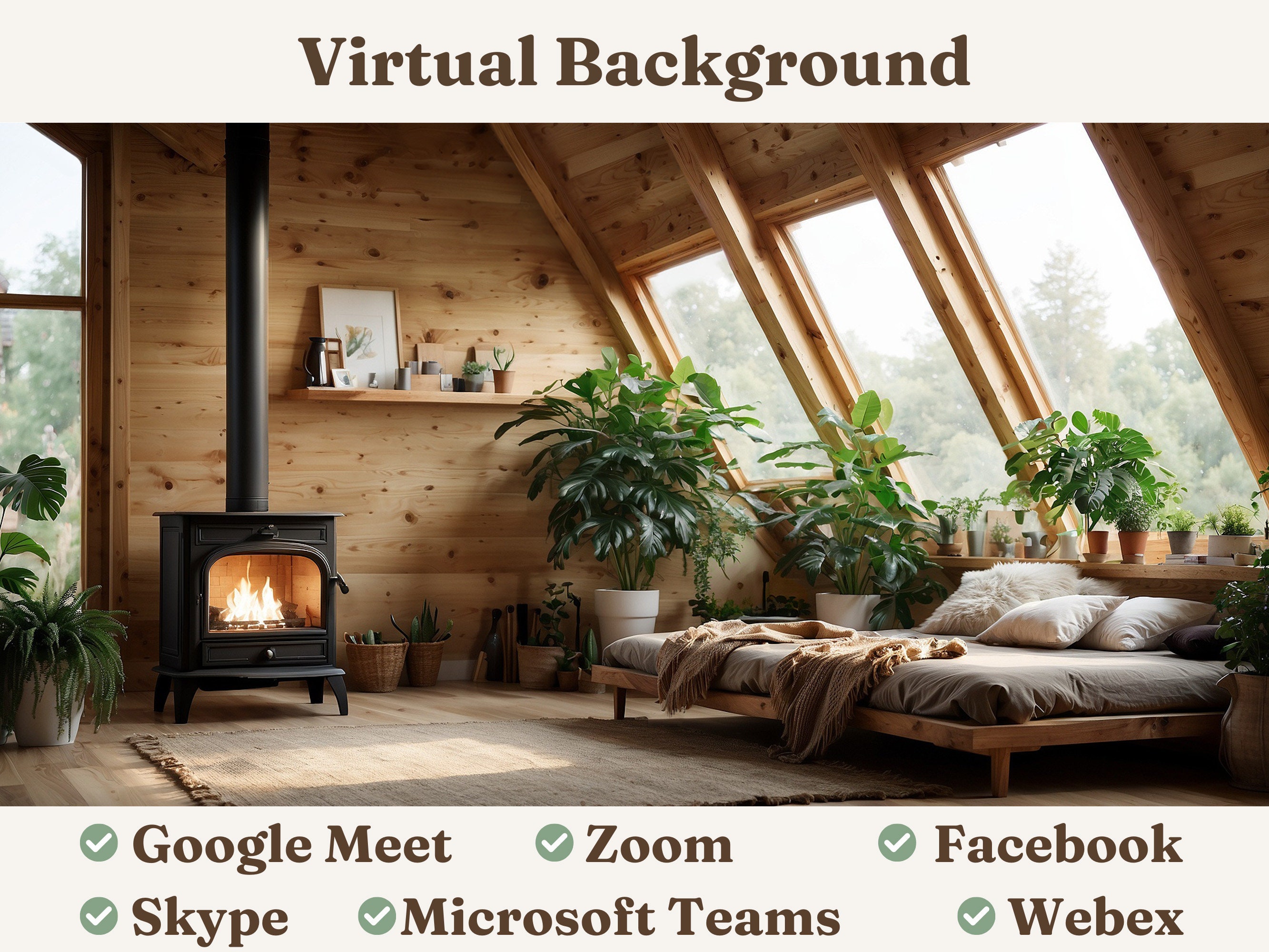 Scandi Cabin Attic Virtual Background | HD Quality | Personalize Your ...