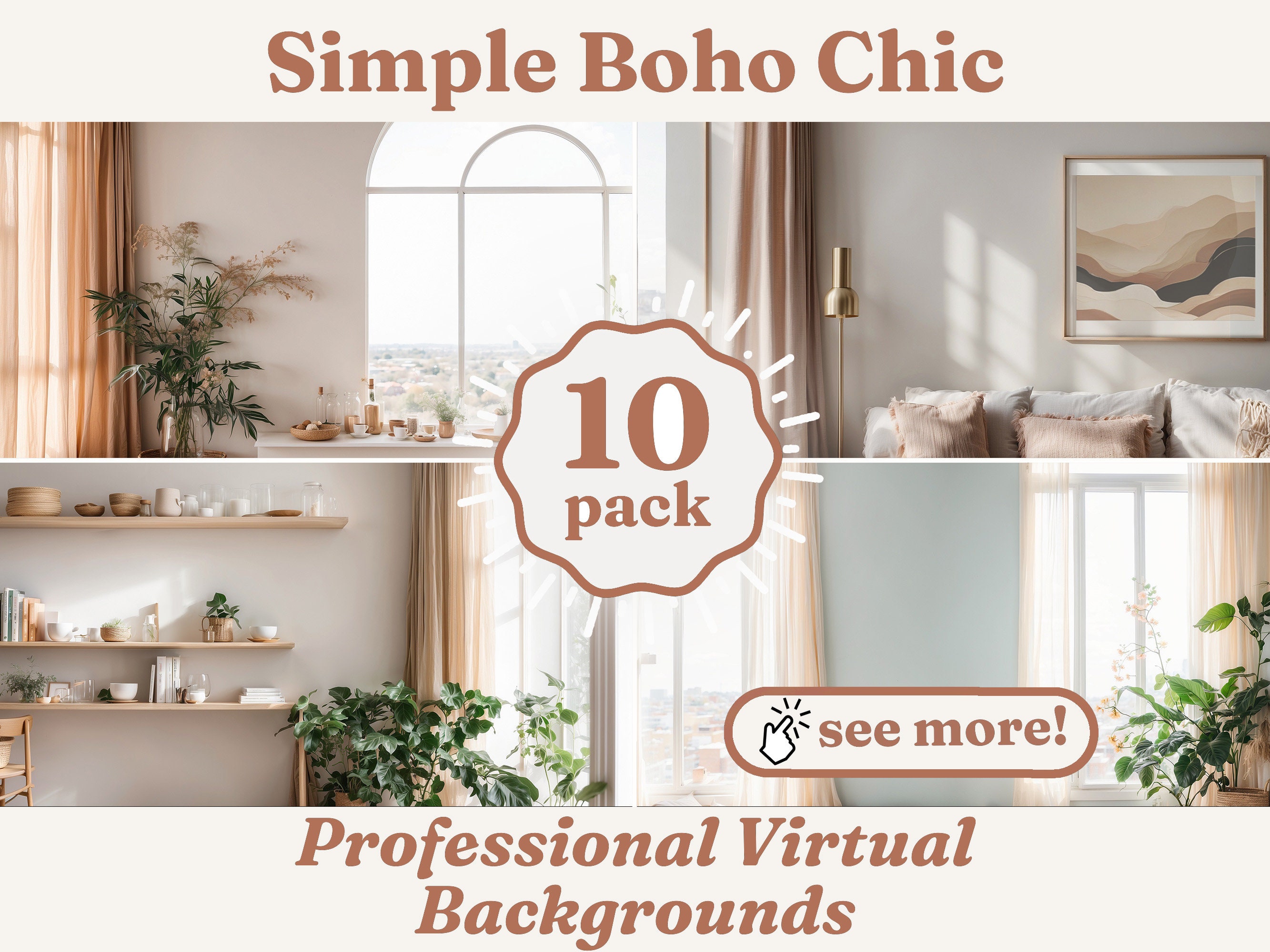 10 Simple Boho Chic Professional Virtual Background Bundle | HD Quality ...