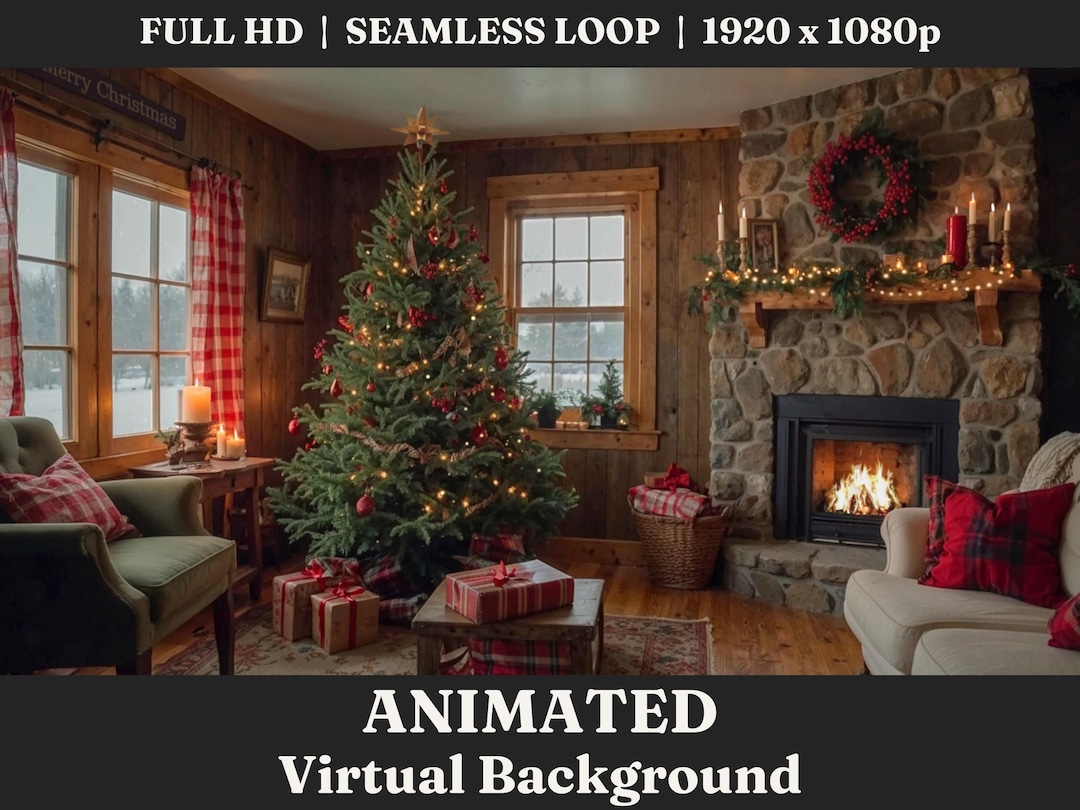 ANIMATED Rustic Cozy Christmas Background Video, Holiday Zoom ...