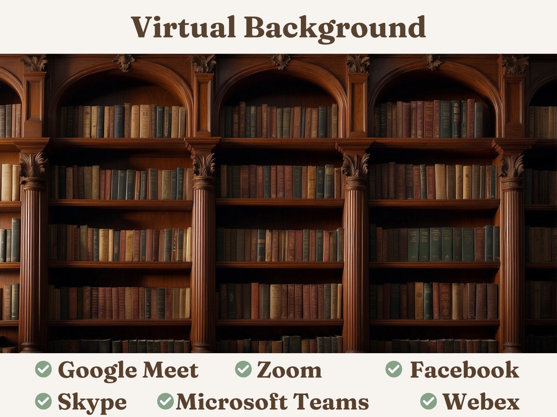 Library Bookshelf Virtual Background HD Quality - Etsy