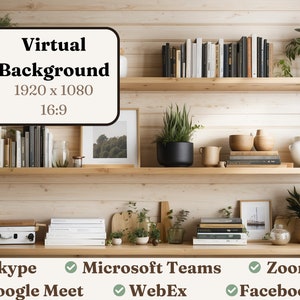 Virtual Background - Scandi Wood Shelf | HD Quality | Personalize Your ...