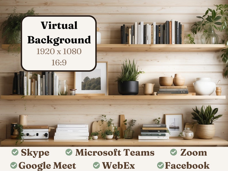 Virtual Background - Scandi Wood Shelf | HD Quality | Personalize Your ...