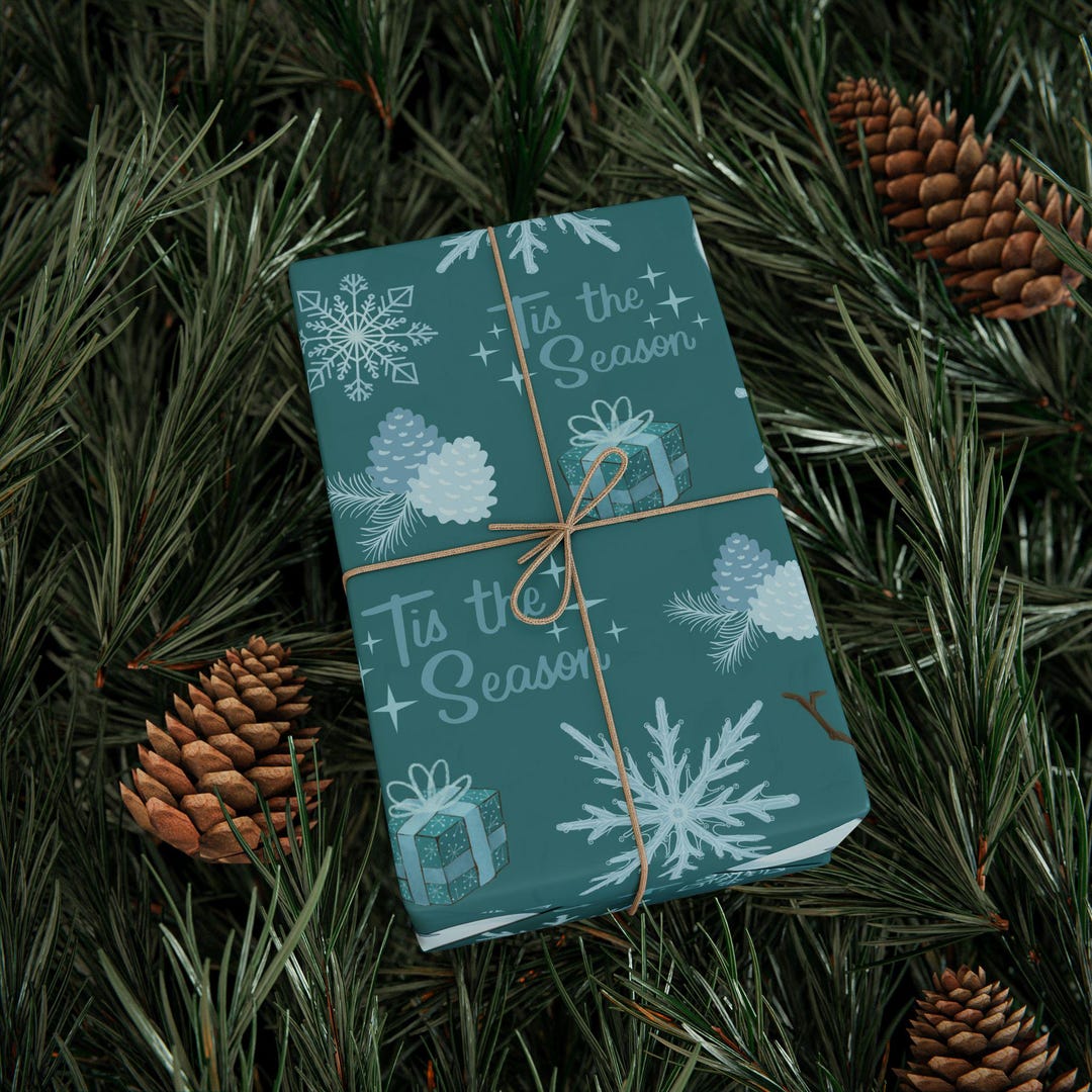 Snowman Christmas Wrapping Paper, Holiday Wrapping Paper Roll, Blue ...