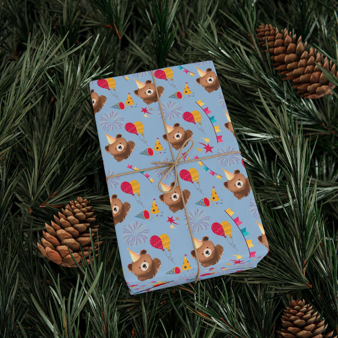 Teddy Bear Wrapping Paper, Baby Shower Gift Wrap, Teddy Bear With ...