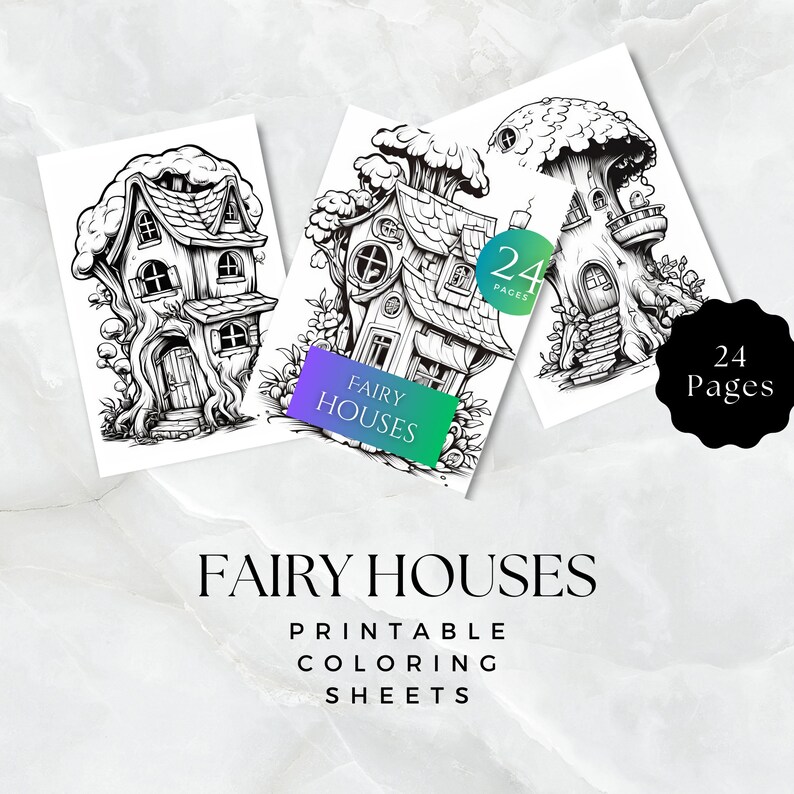Fairy Houses Coloring Book Printable Fairy Houses Coloring Sheets for ...