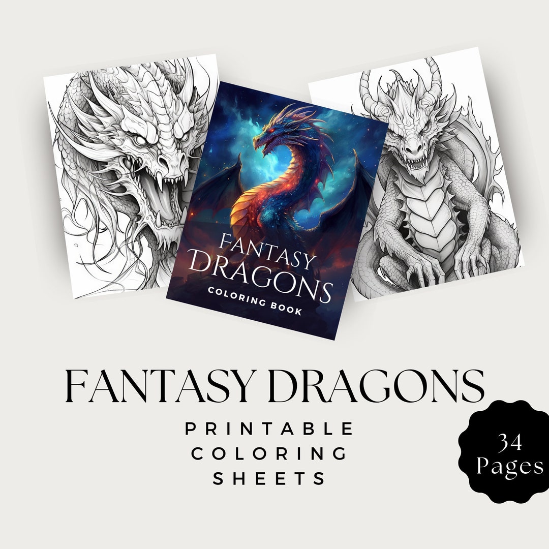 Fantasy Dragons Coloring Book Printable Magical Dragons Coloring Sheets ...