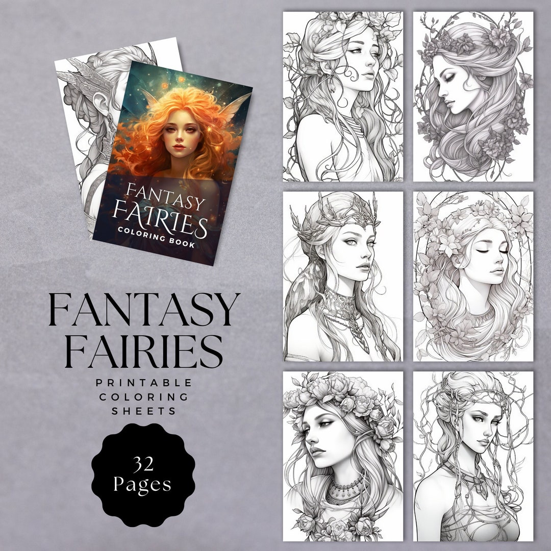 Fantasy Fairies Coloring Book Printable Magical Fairies Coloring Sheets ...