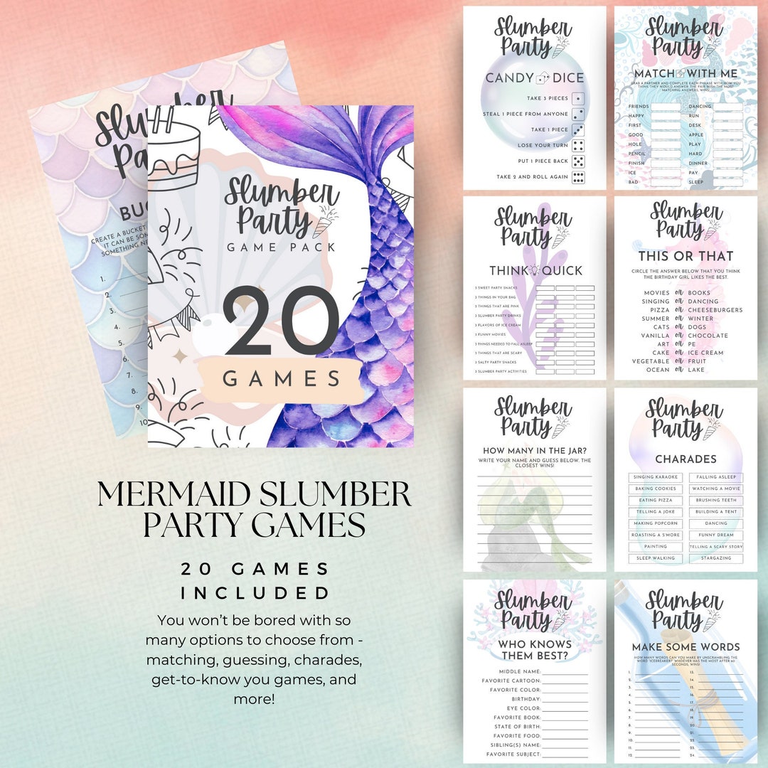 Slumber Party Games Mermaid Design Instant Download Printable for ...