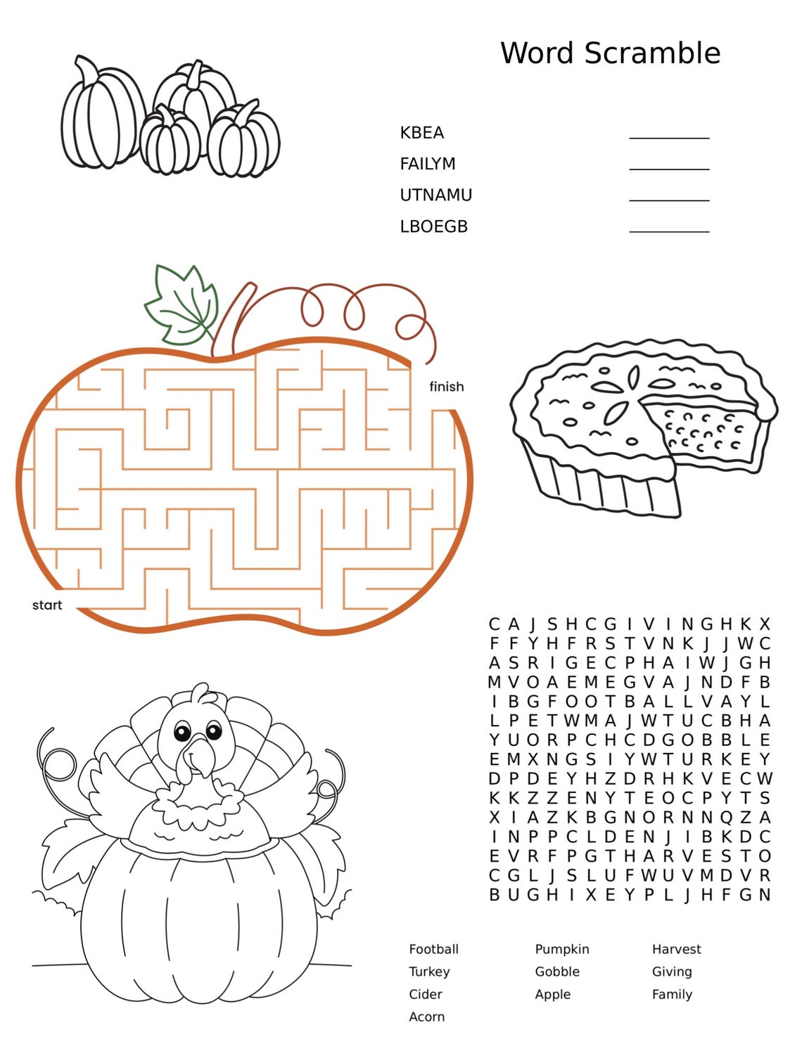 Thanksgiving Worksheet - Etsy