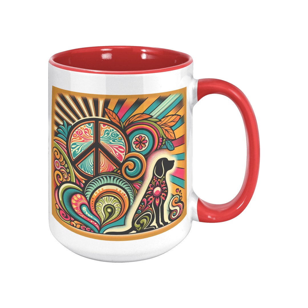 Peace Love Dog Colorful Dog Mug With a 70's Inspired Theme, Gift for ...