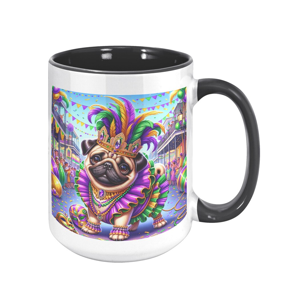 Mardi Gras Pug Mug. French Quarter Dog Themed Mugs Colorful, Gifts for ...