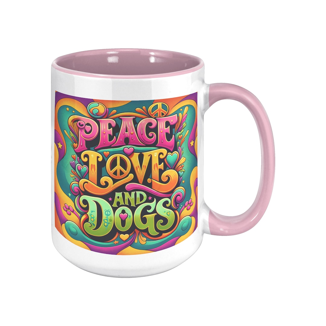 Peace Love Dog Colorful Dog Mug With a 70's Inspired Theme, Gift for ...