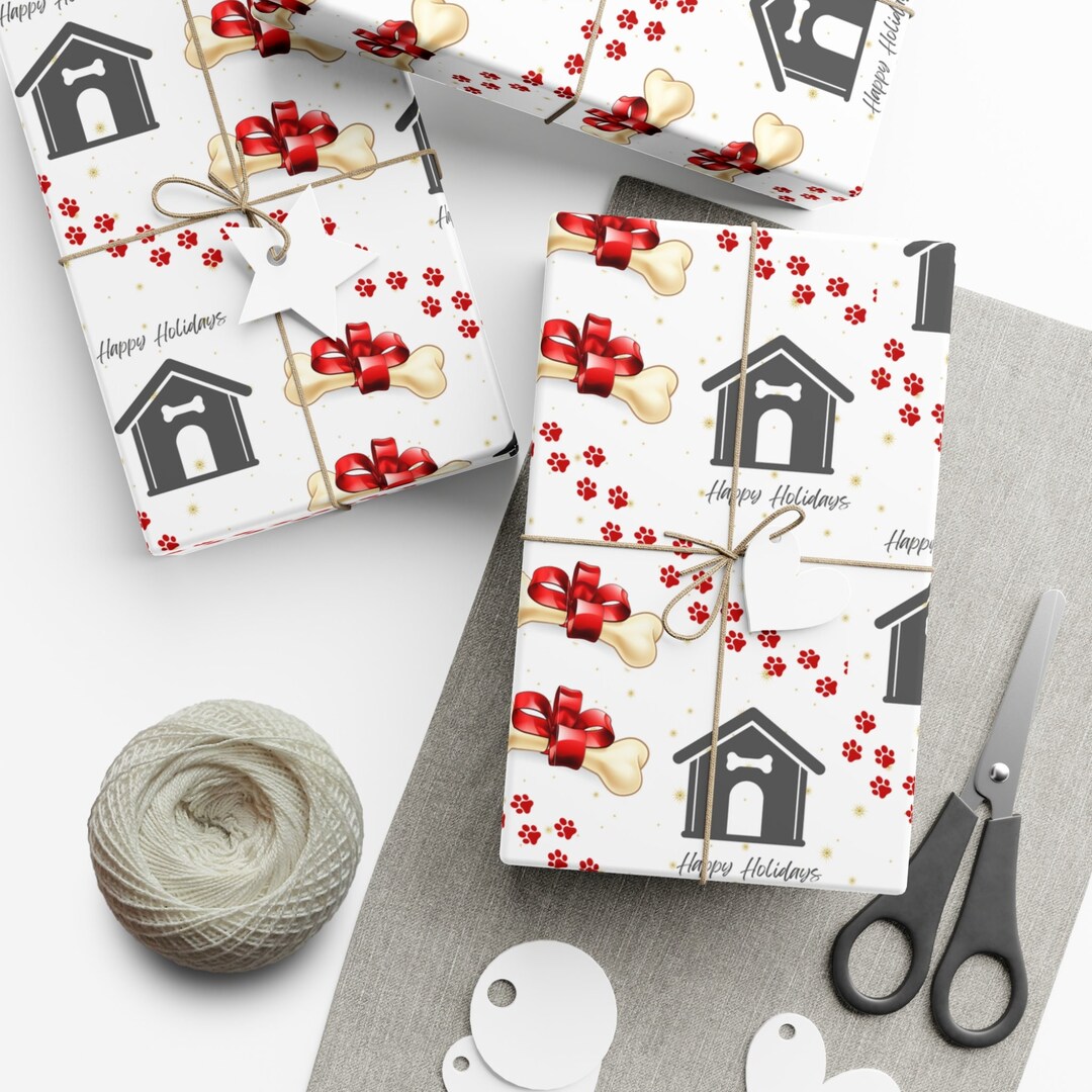 Dog Gift Wrap, Dog Wrapping Paper, Gift Wrap, Puppy Gift Wrap, Paw ...