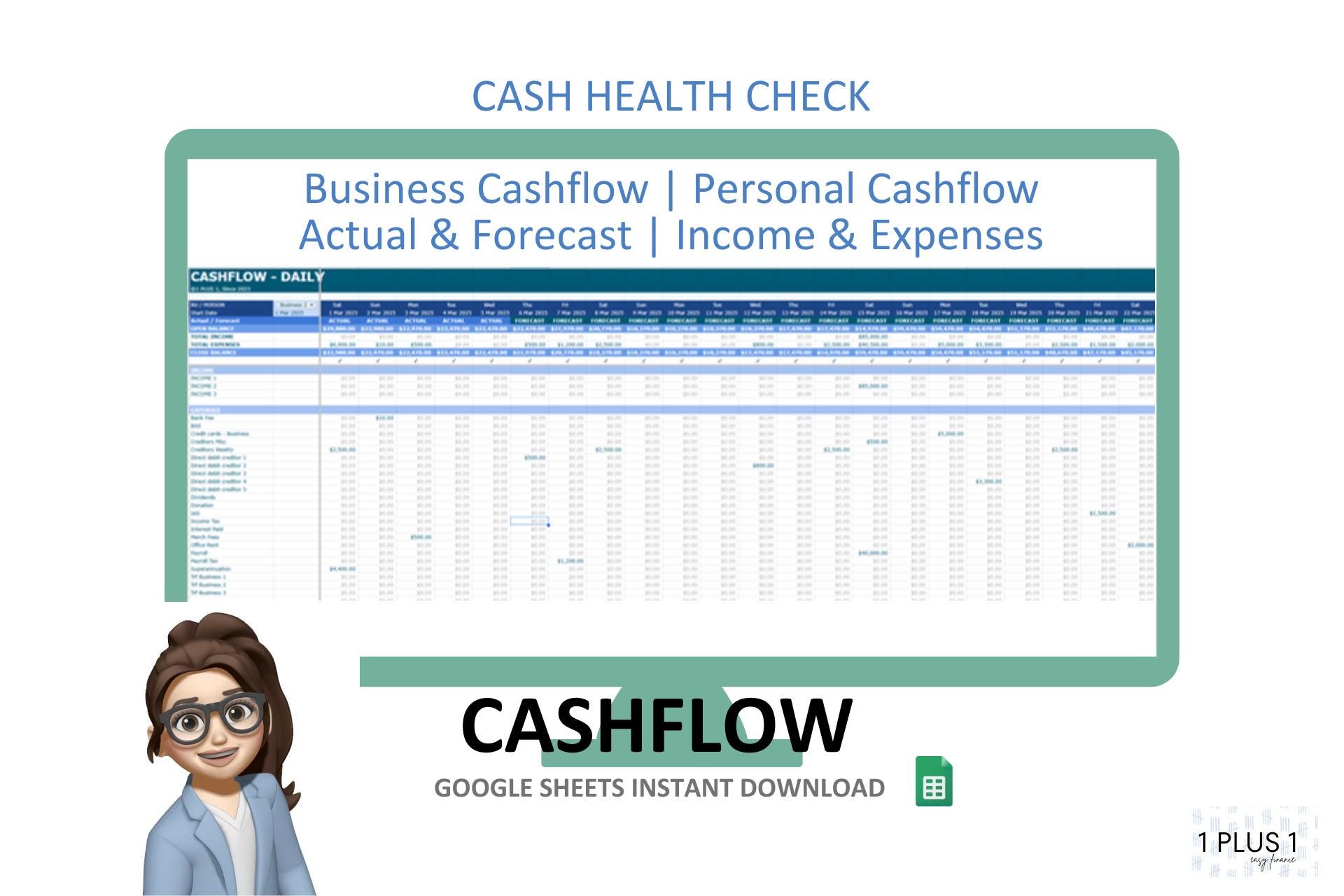CASHFLOW Template Cash Health Check Google Sheets Simple Easy Finance ...