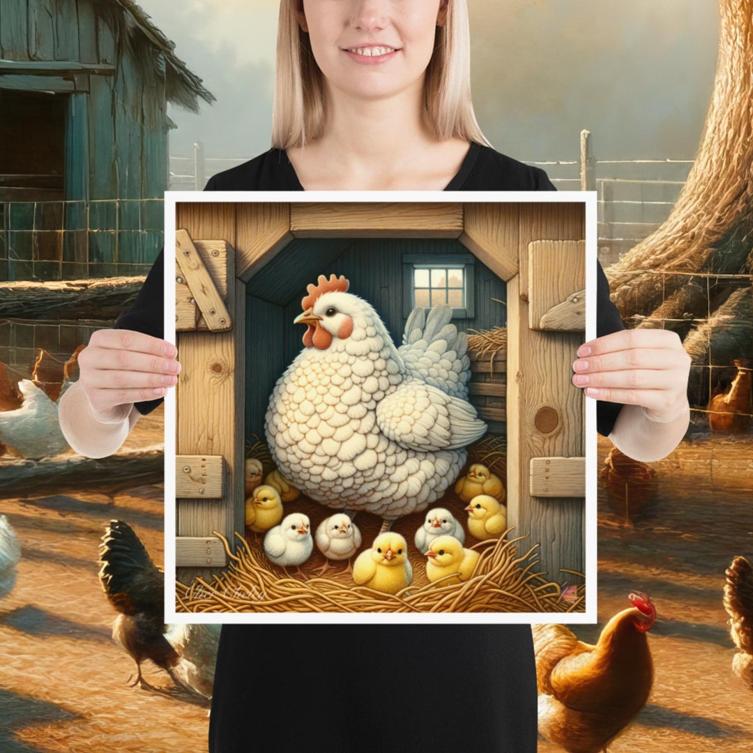 16x16 Poster, Chicken Coop Art, Chicken Family Wall Art,farm Animal ...