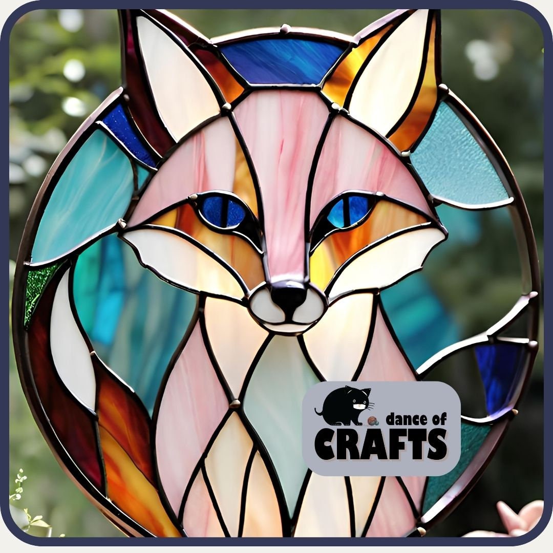 Cute Little Fox Stained Glass Pattern Fox Dijital PNG Adorable Fox ...