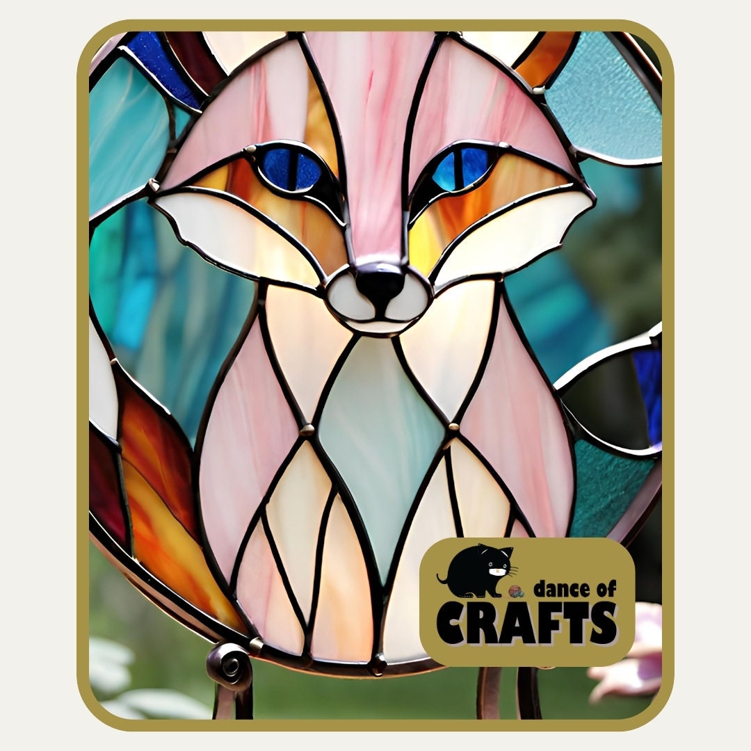Cute Little Fox Stained Glass Pattern Fox Dijital PNG Adorable Fox ...