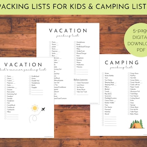 Kid's Packing List for Vacation, Travel Packing List Printable, Camping ...