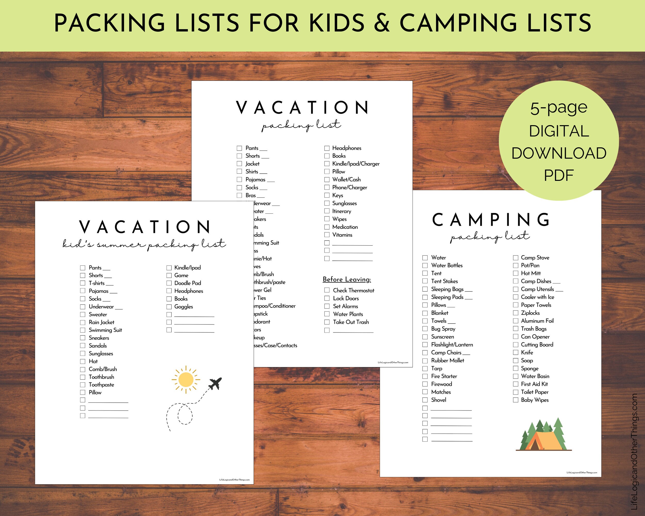Kid's Packing List for Vacation, Travel Packing List Printable, Camping ...