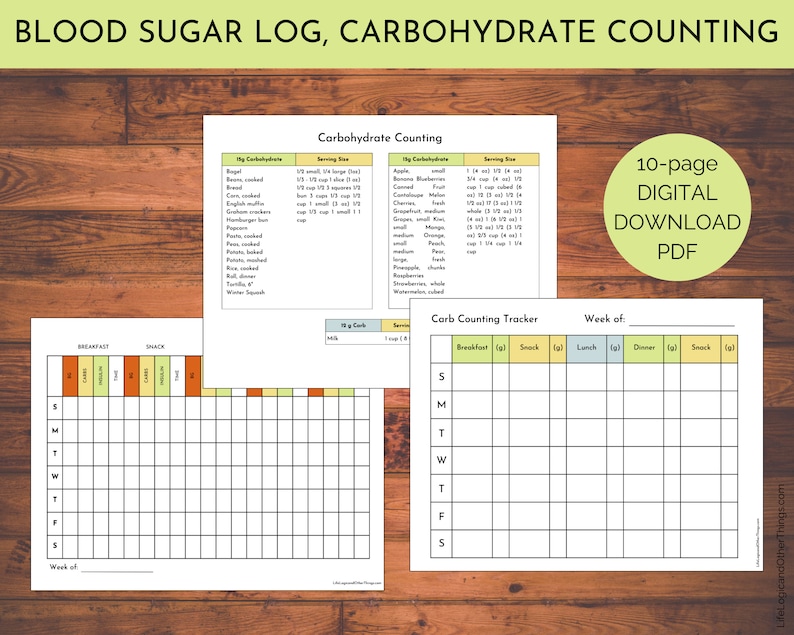 Blood Sugar Log & Carbohydrate Counting Tracker for Diabetes, Insulin ...