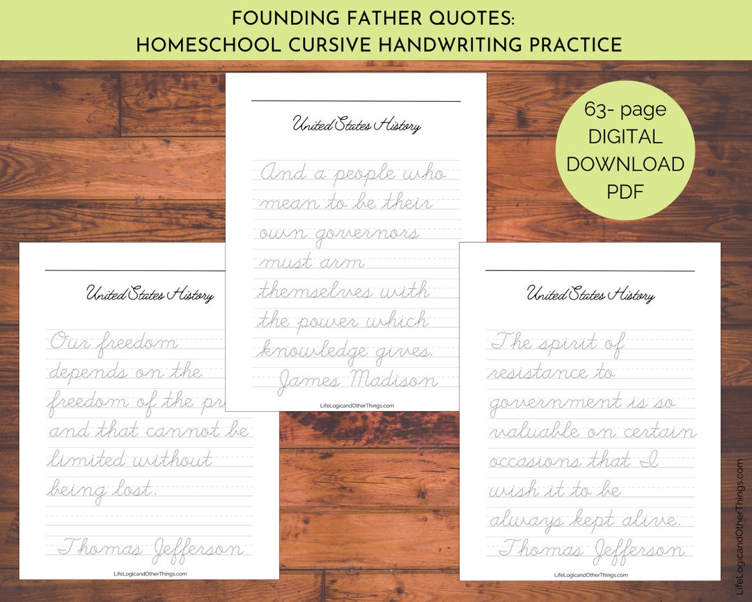 American History: Founding Father Quotes Cursive Handwriting Practice ...