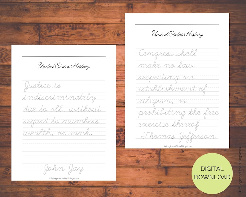 American History: Founding Father Quotes Cursive Handwriting Practice ...