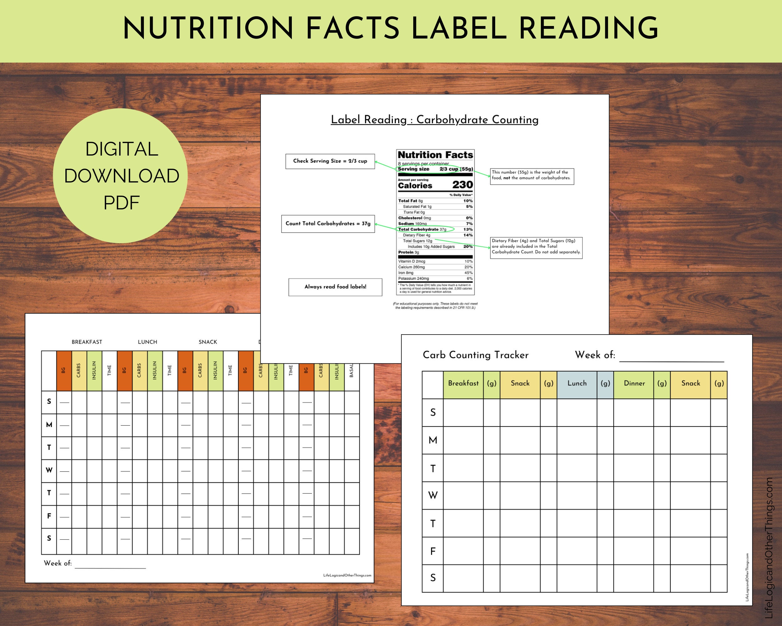 Blood Sugar Log & Carbohydrate Counting Tracker for Diabetes, Insulin ...