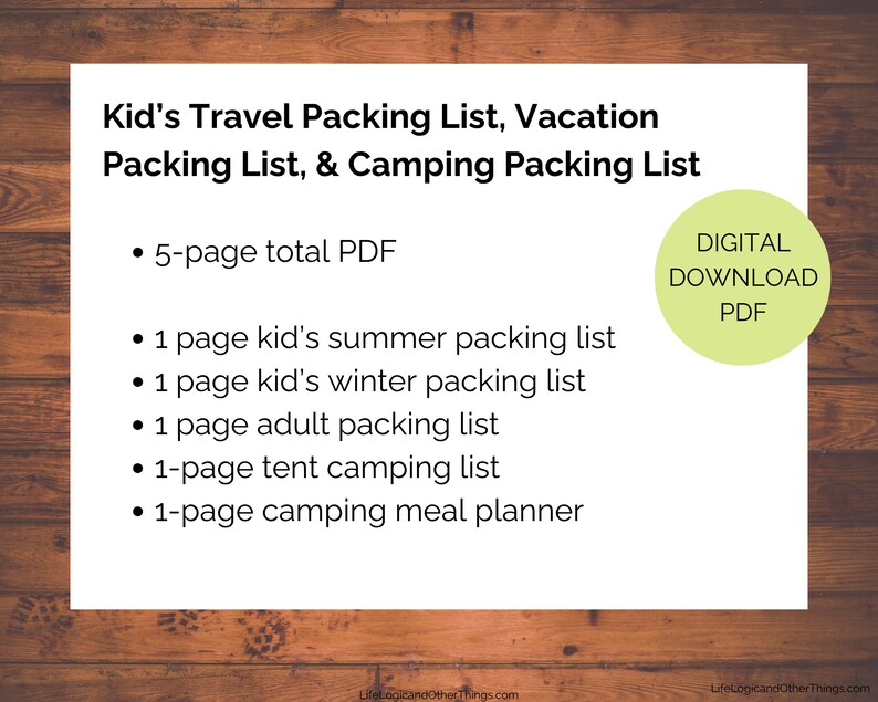 Kid's Packing List for Vacation, Travel Packing List Printable, Camping ...