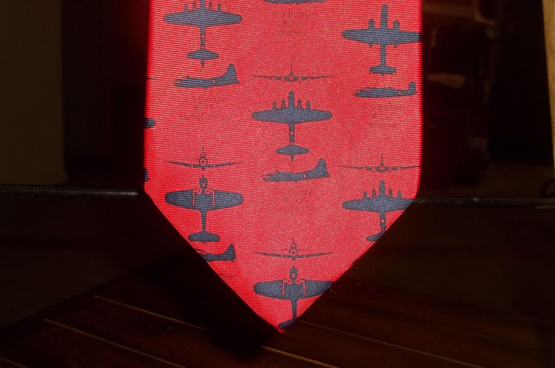 Vintage Y2K Josh Bach Men's Red Ilk Tie Necktie Fighter Planes ...