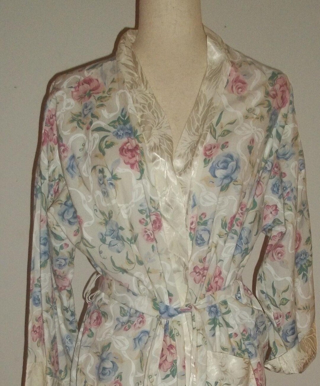 Vintage 1980s Appel Long Cotton Poly Robe White/blue/pink Size Medium ...