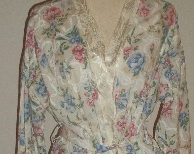 Vintage 1980s Appel Long Cotton Poly Robe White/blue/pink Size Medium ...