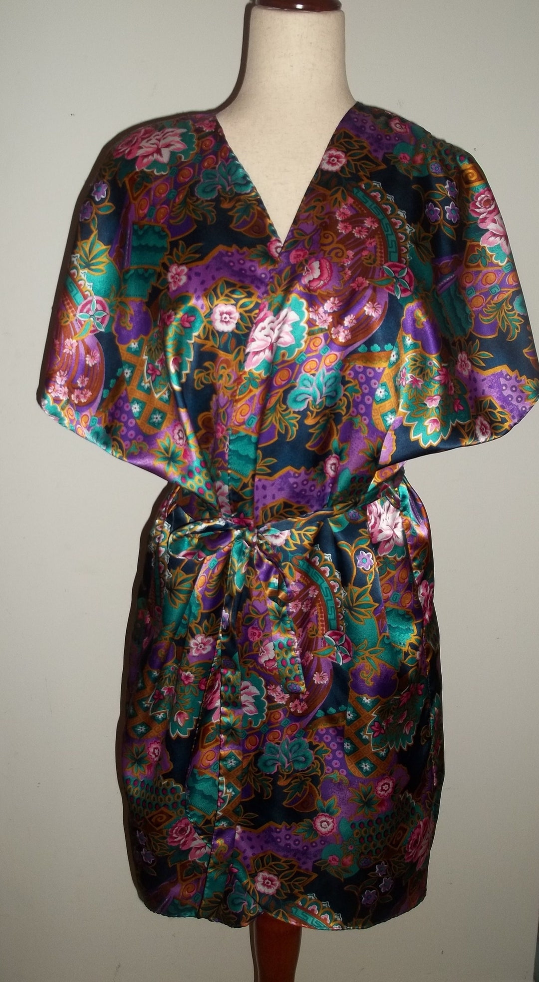 Vintage 1980s Hunter Green/purple Floral California Miss Robe & Nightie ...