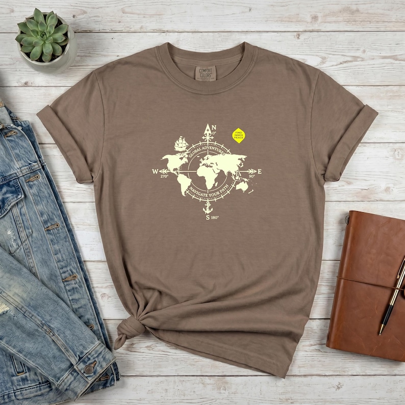Vintage World Map Compass T-shirt | Nautical Adventure Graphic Tee - Etsy