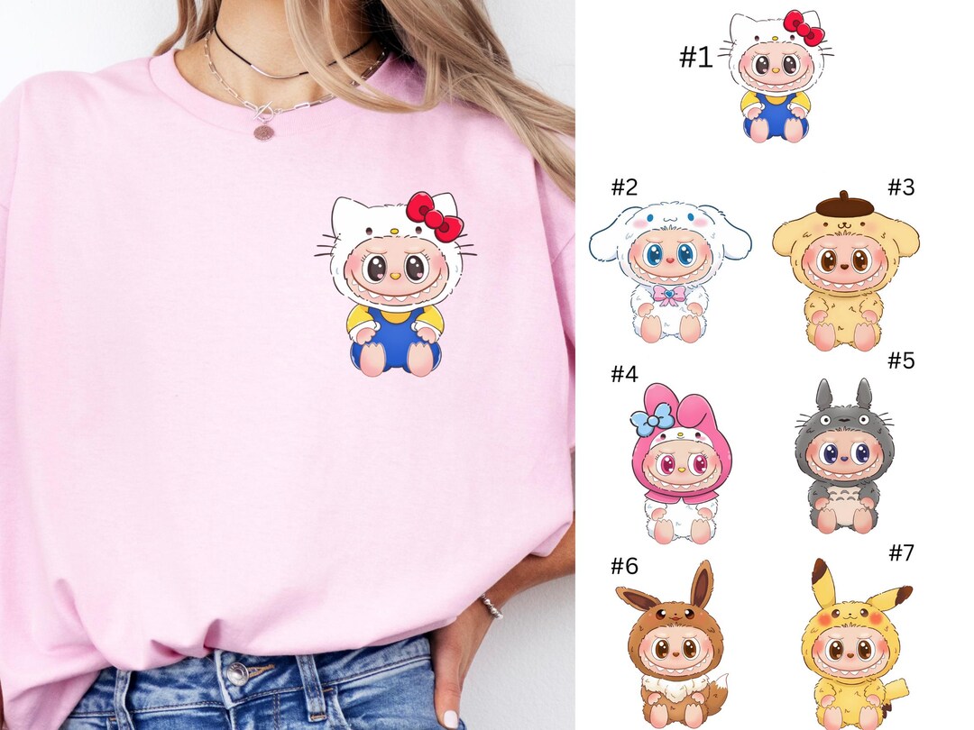 Pocket Tee Labubu Kawaii Furry Creature Shirt, Cute Cartoon Monster Tee ...