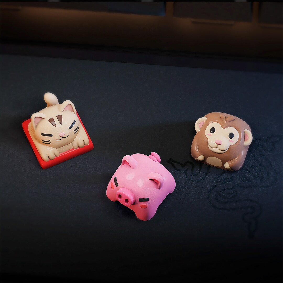 Cute Animals Keycaps, Custom Handmade Artisan Keycaps, Cute Keycaps for ...