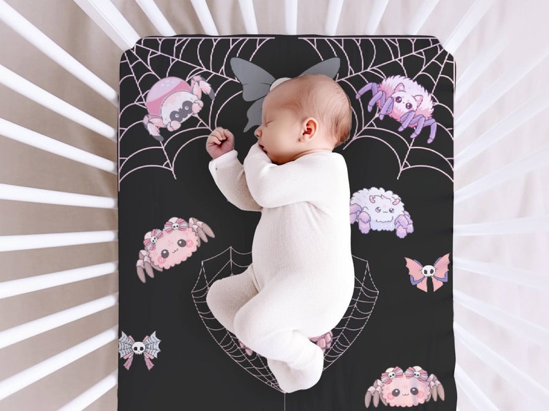 Creepy Cute Comfort: Goth Spider Minky Fitted Crib Sheet, Gothic ...