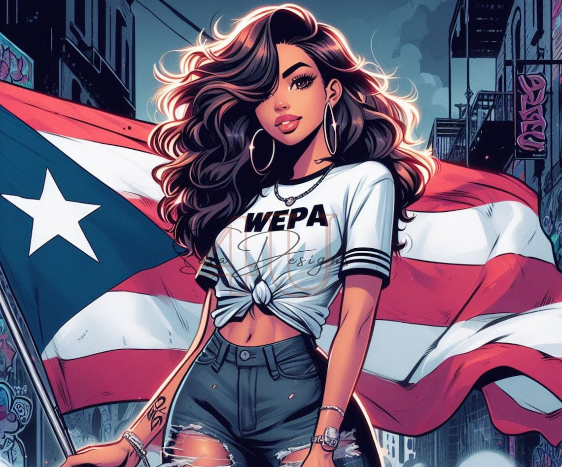 Puerto Rican Girl With Flag PNG File (digital Download) - Etsy