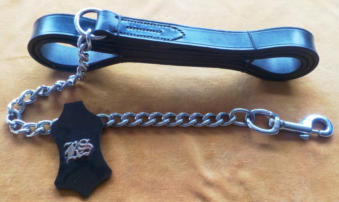 Black Leather Lead Rein With a Chrome Chain for In-hand Showing. Direct ...