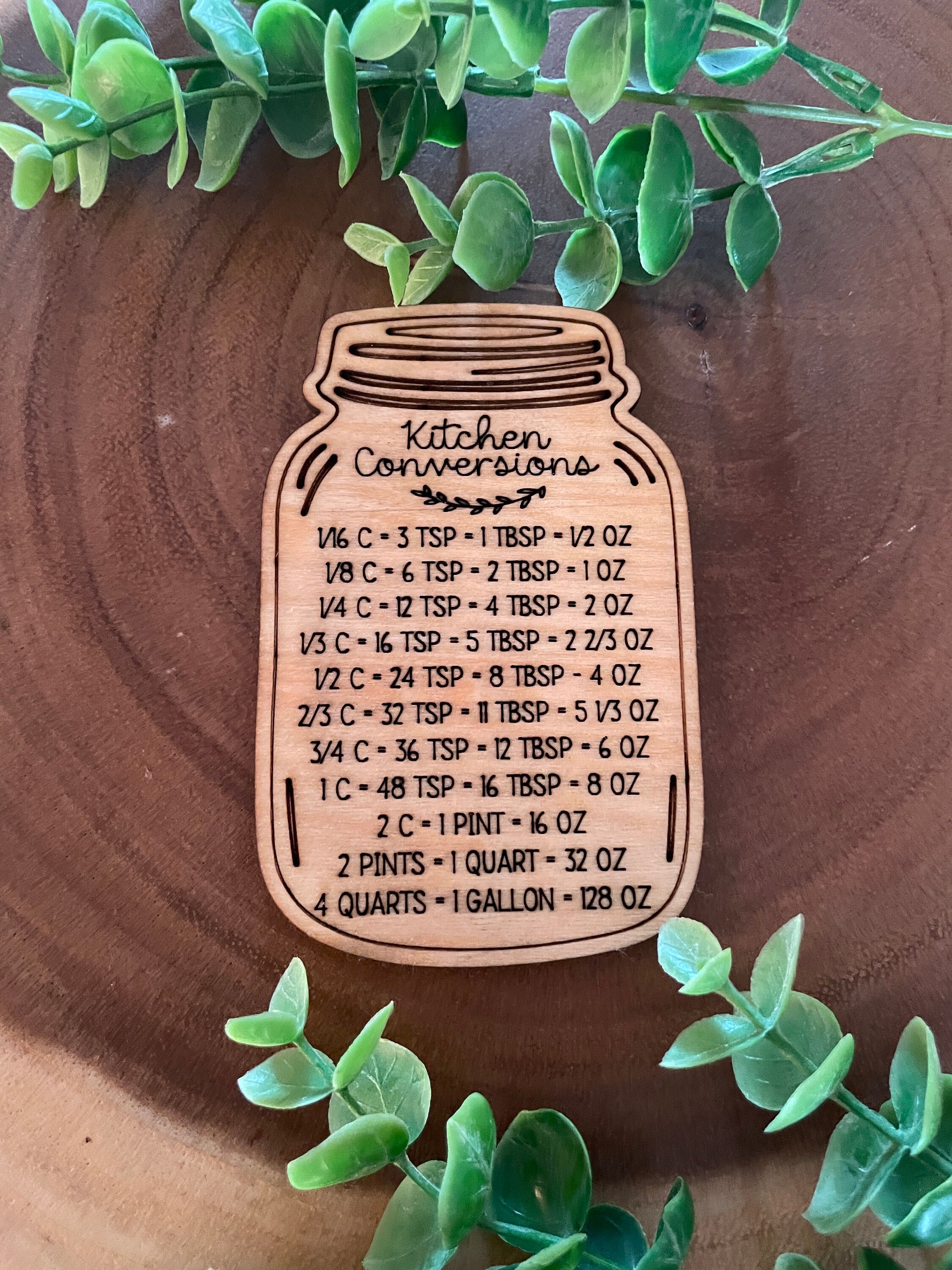 Mason Jar Conversions Chart Bass Wood Laser Cut/ Engraved Magnet ...