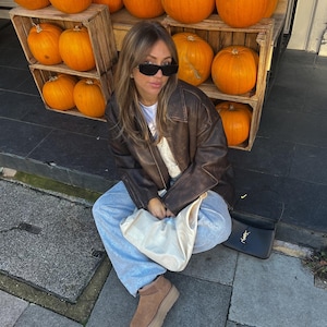 Women's Handmade Oversize Real Leather Vintage Brown Bomber Jacket - Etsy