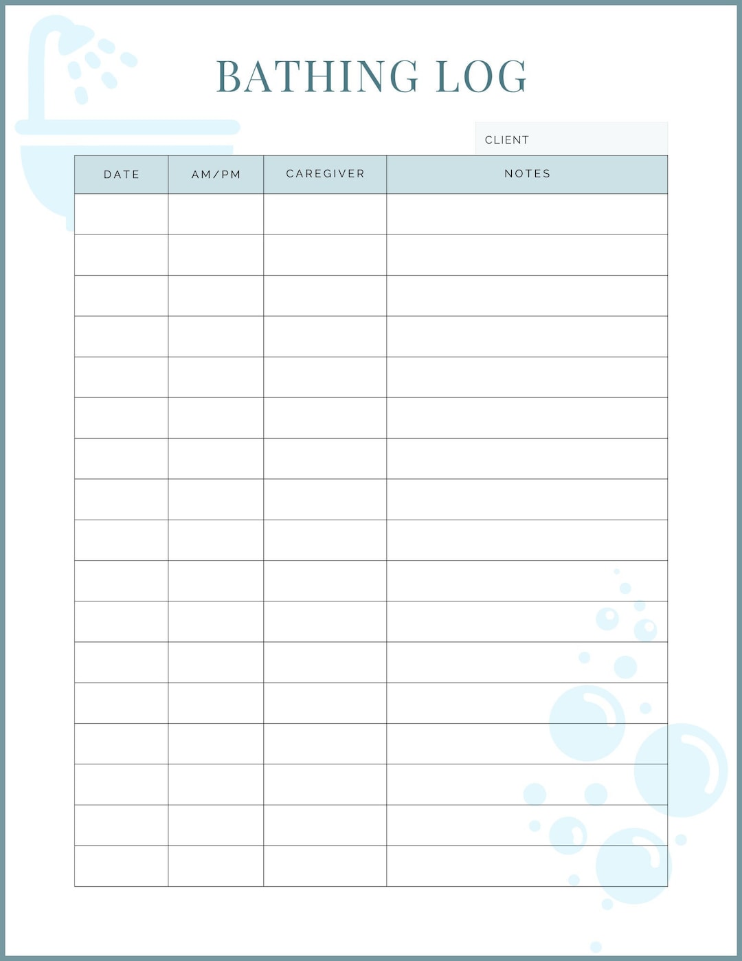 Bathing Log for Caregivers - Etsy