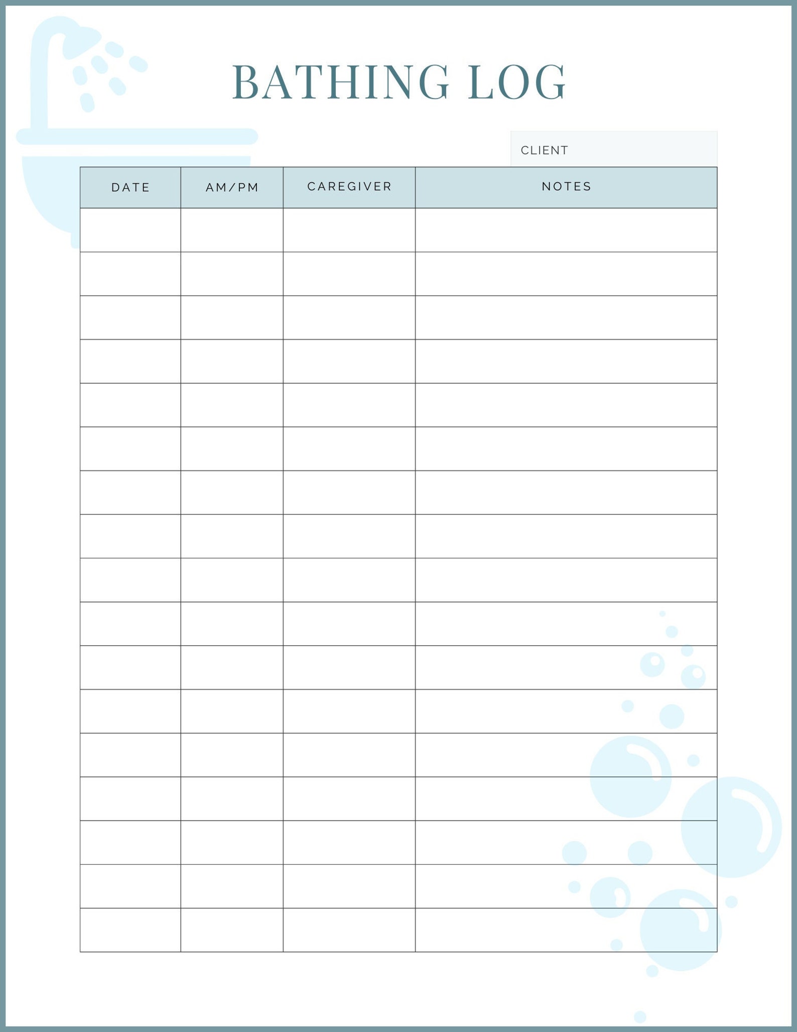 Bathing Log for Caregivers - Etsy