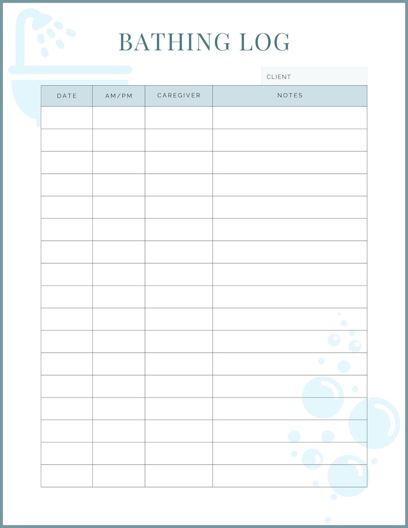 Bathing Log for Caregivers - Etsy