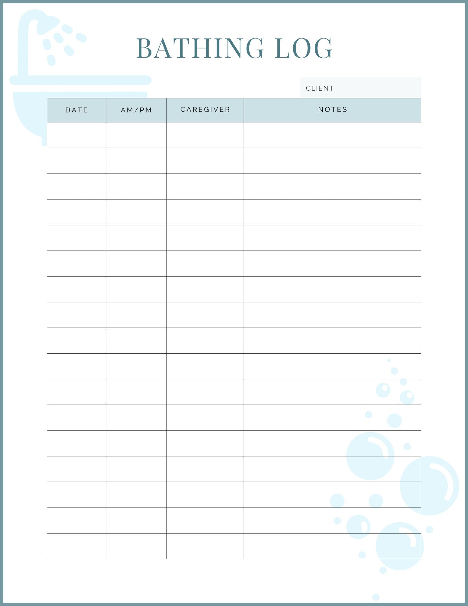 Bathing Log for Caregivers - Etsy