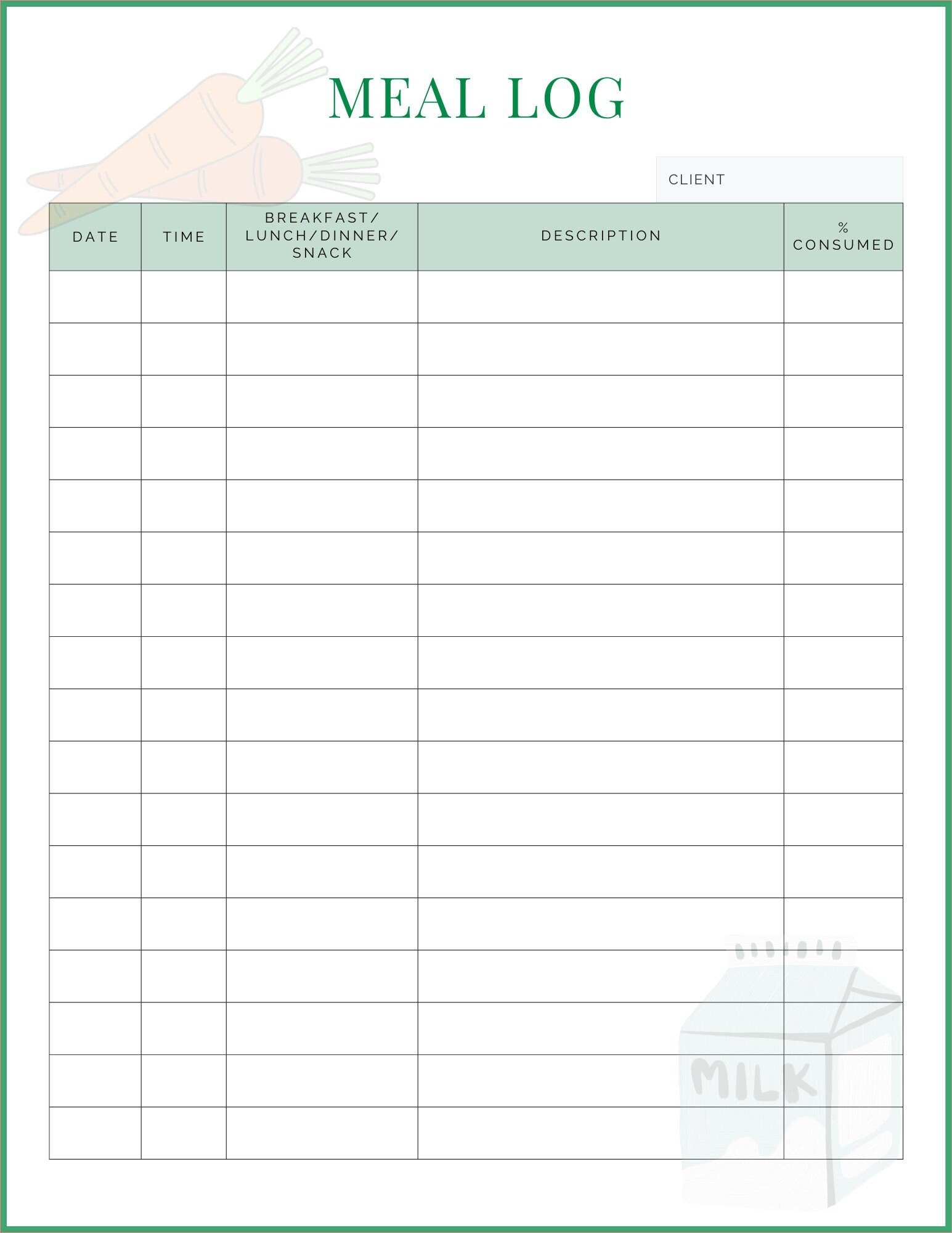 Meal Log for Caregivers - Etsy