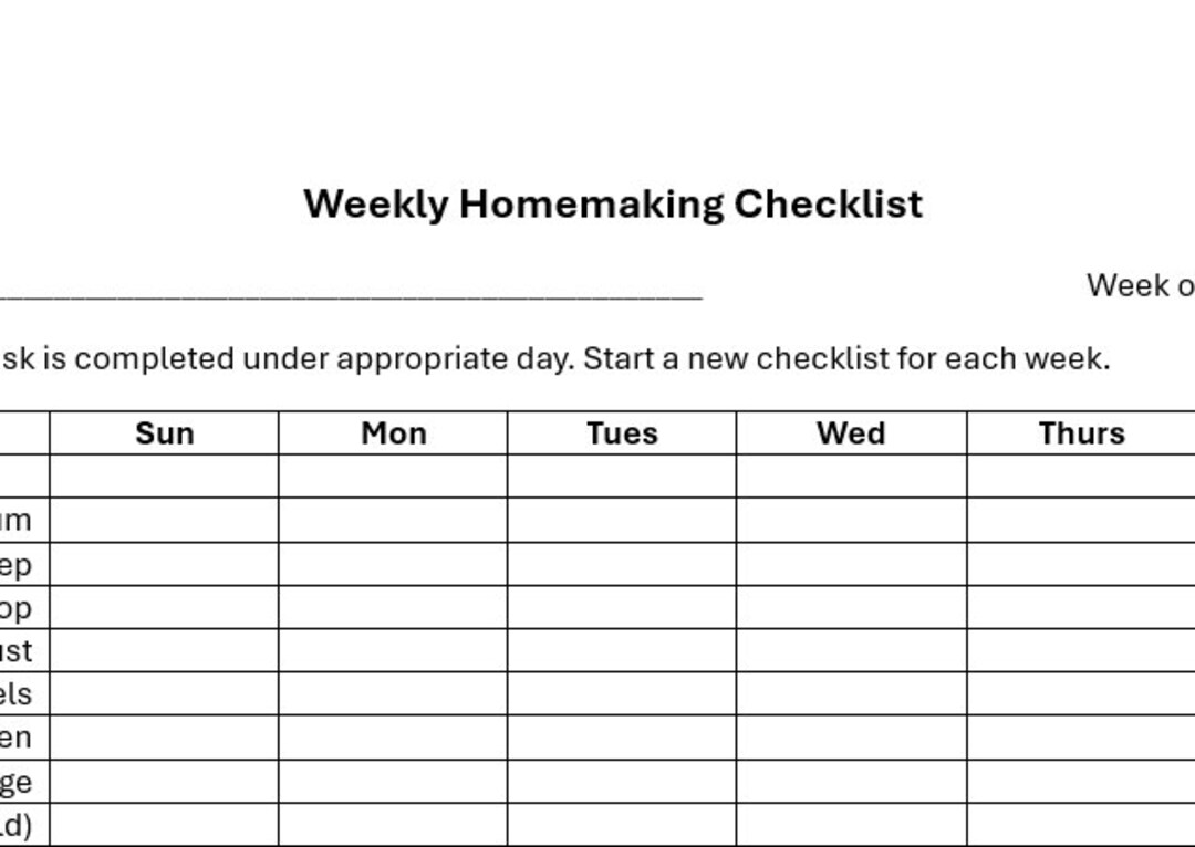 Weekly Homemaking Checklist - Etsy